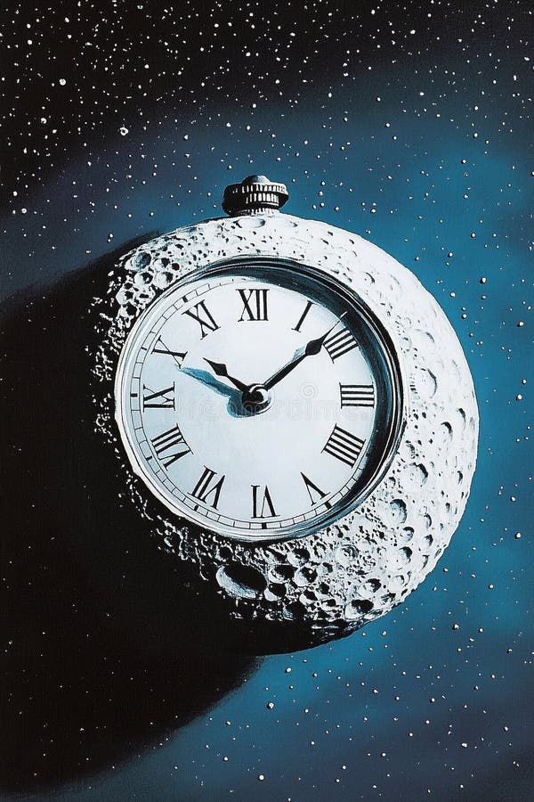A Clock Embedded in the Moon Its Hands Slowly Spinning As Time Freezes ...
