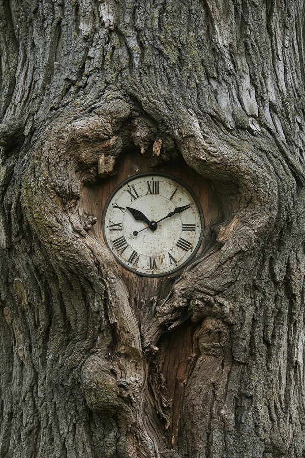 A Clock Embedded in the Trunk of a Massive Tree Its Hands Spinning ...