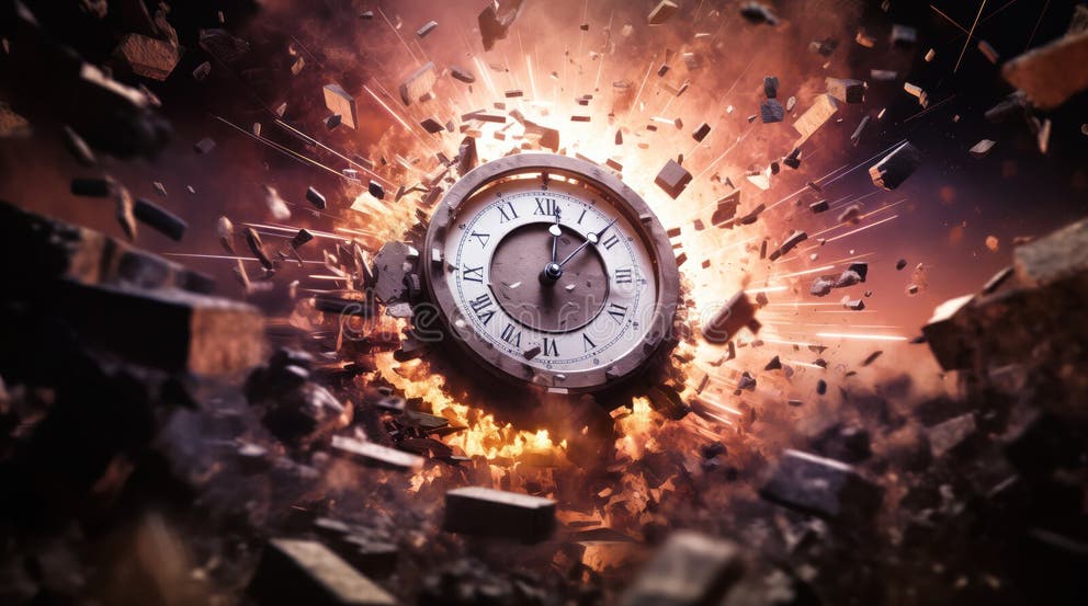 Clock Explosion with Debris and Light Stock Illustration - Illustration ...