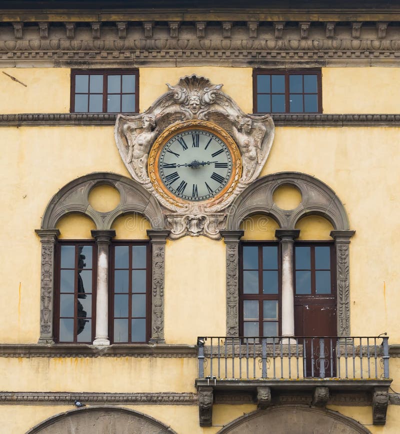Clock on Facade of Ancient Palace Over the Square of San Michele in ...