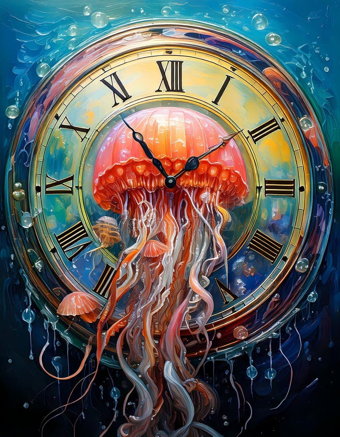 Clock Face in the Body of a Jellyfish. Symbol of Passing of Time, Flow ...