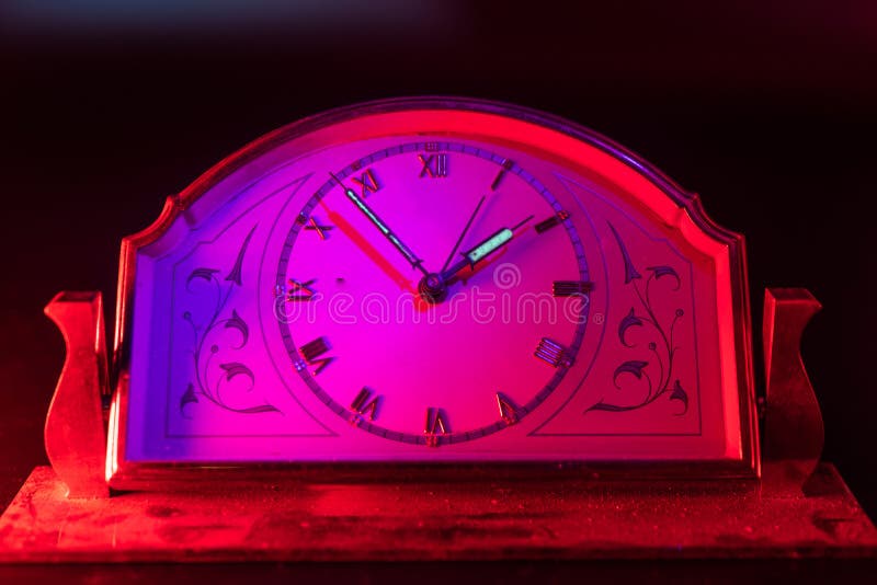 Clock Face, Close Up. Arrows with Phosphorescent, Fluorescent Paint ...
