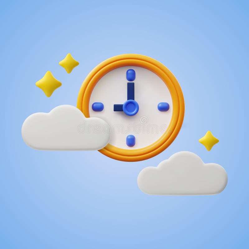 Clock Face among Clouds and Stars, 3d Rendering Vector Illustration ...