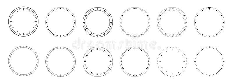 Clock Face Dials Template Set. Blank Measuring Circle Scale Isolated ...