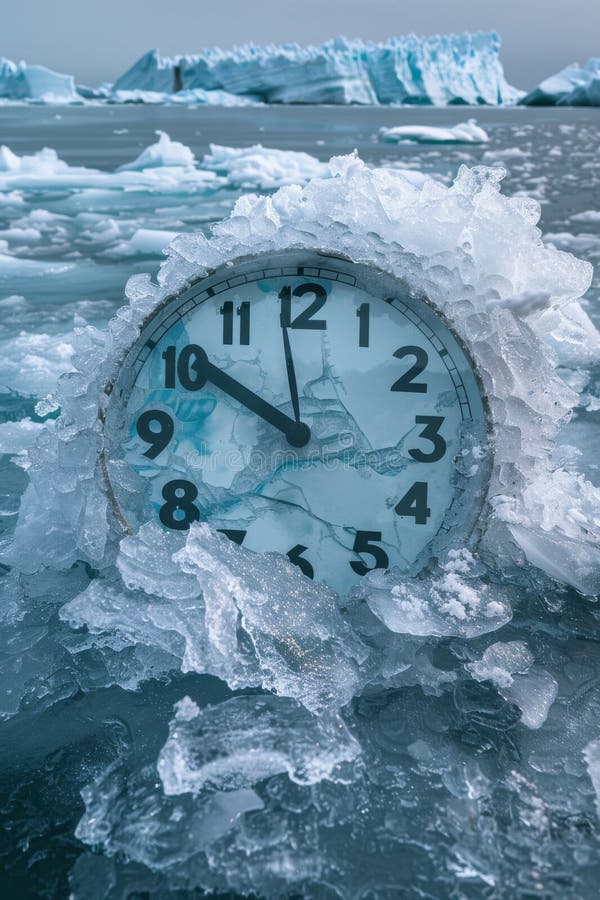 A Clock Face with Melting Ice Forming the Numbers, Representing the ...