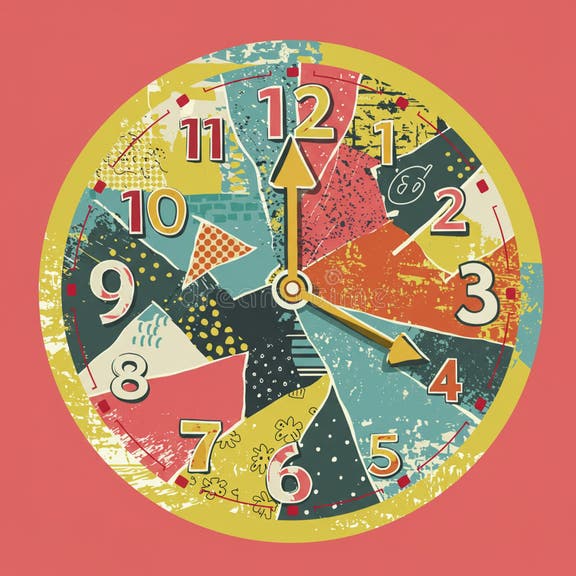 Clock Face with a Patchwork Design Featuring Various Geometric Patterns ...
