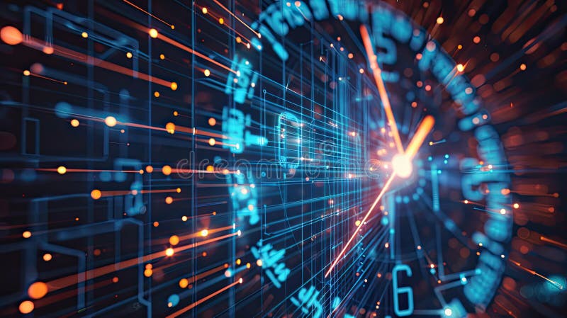 Clock Face with Rapidly Moving Hands and Illuminated Grid Matrix ...