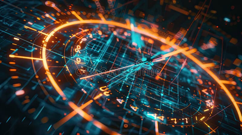 Clock Face with Rapidly Moving Hands and Illuminated Grid Matrix ...