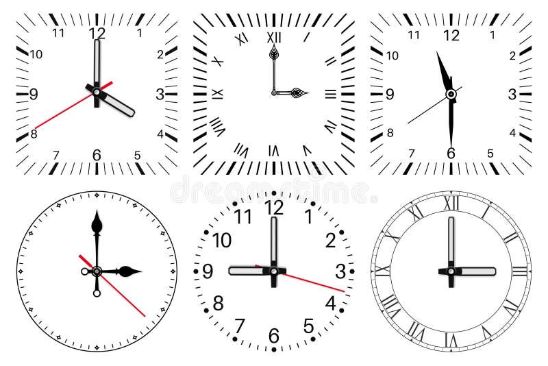 Clock Face. Round and Square Set Stock Vector - Illustration of time ...