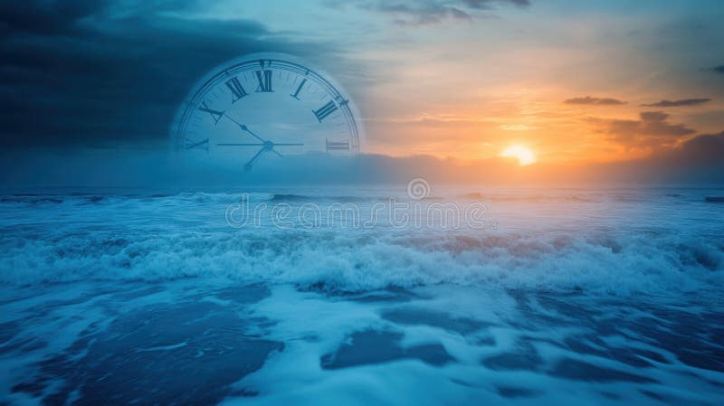 Clock Face on the Sea at Sunset, Concept of Time Passing Stock ...