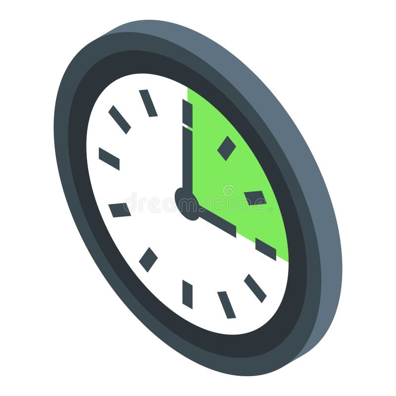 Clock Face Showing Quarter Past with Green Section in Isometric View ...