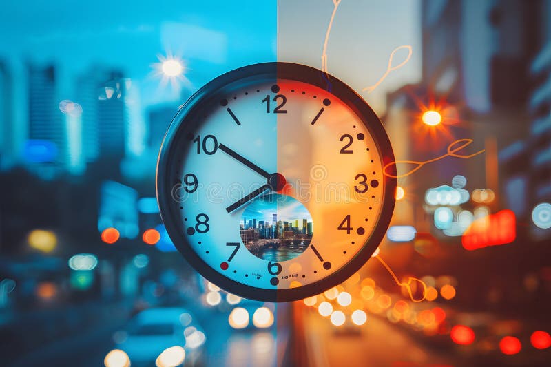 Clock Face Surrounded by Work-Related Objects Representing Time ...