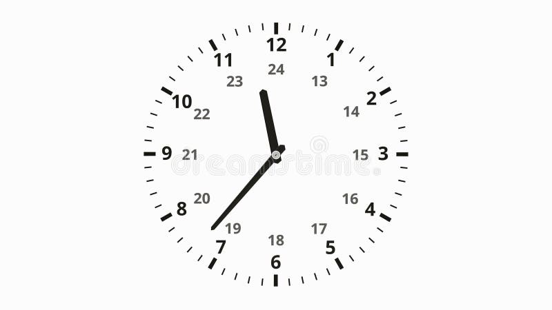 Clock Face with Twelve and Twenty Four Hour Numbers with Spinning Clock ...