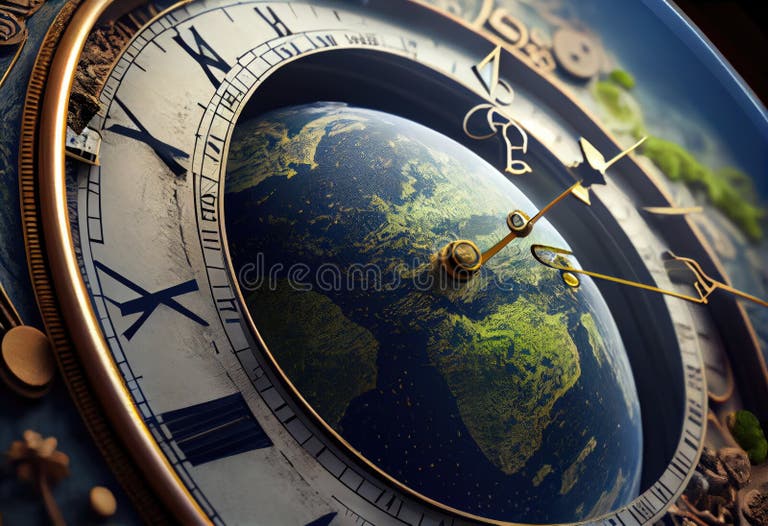 Clock Face and World Map. Generative AI Stock Illustration ...