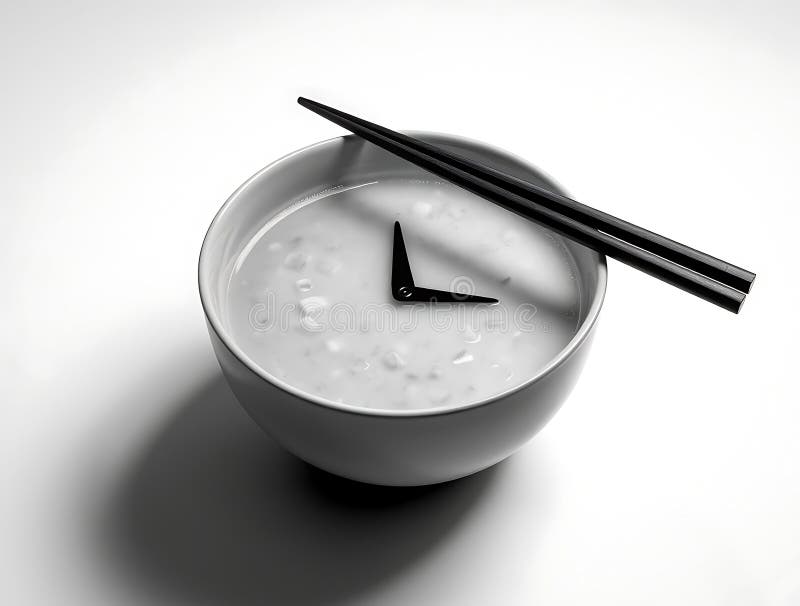 Clock-faced Congee: Minimalist Monochrome Bowl and Chopsticks Stock ...