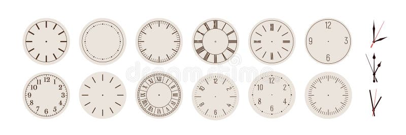 Clock Faces Set. Watches, Clockface in Old Vintage and Modern Design ...
