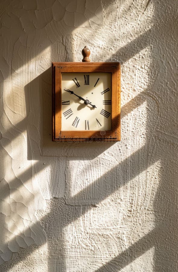 A Clock is Facing Down Onto a White Wall, in the Style of Luminous ...