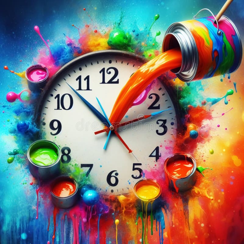 Clock in a Fantastic and Fantasy Environment Splashed with Rainbow ...