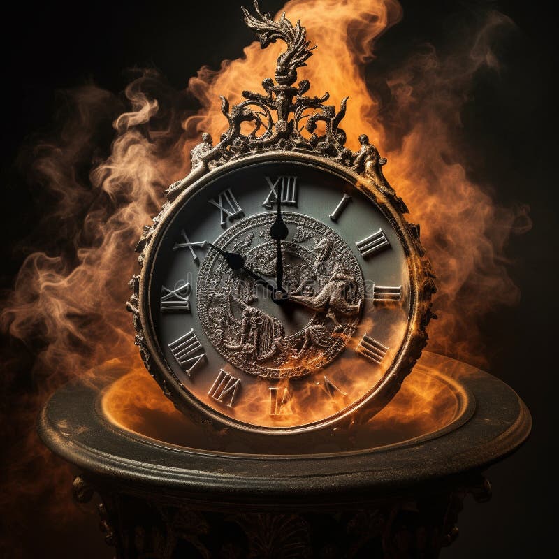 Clock on Fire. AI Generated Stock Illustration - Illustration of fire ...
