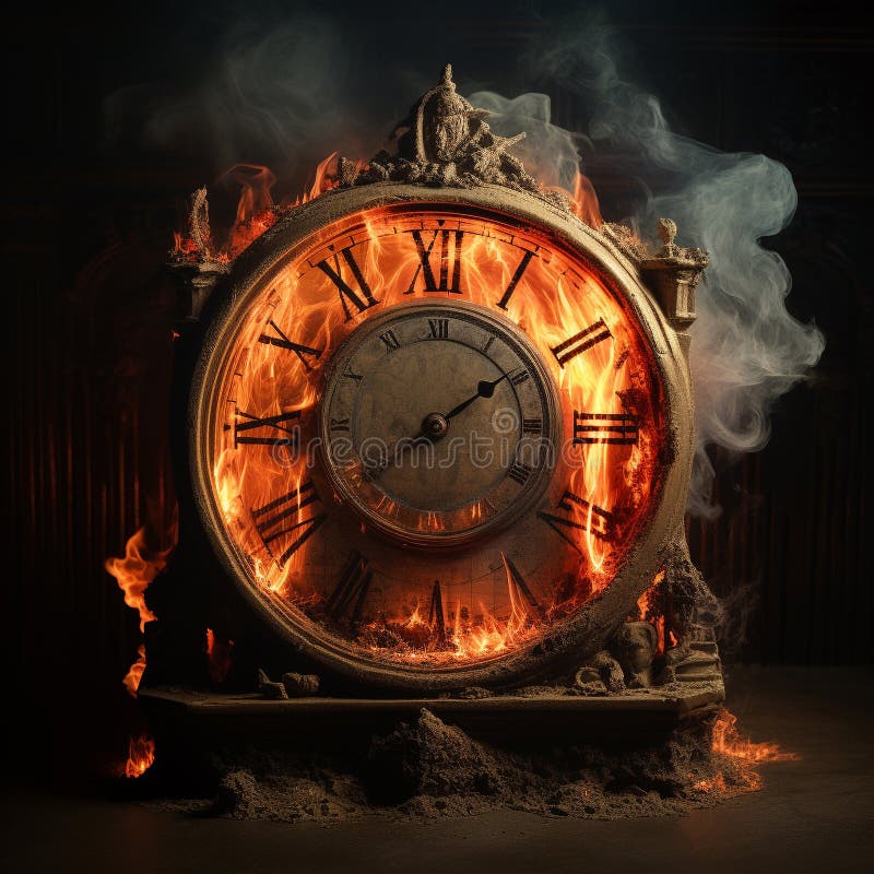 Clock on Fire. AI Generated Stock Photo - Image of surreal, flames ...