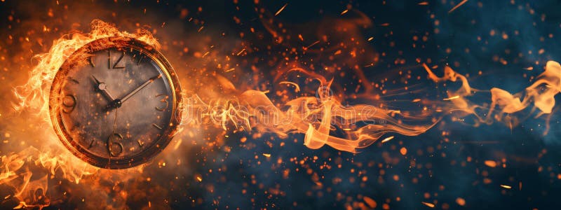Clock Fire Burning End Depicted Fiery Image Background Stock ...