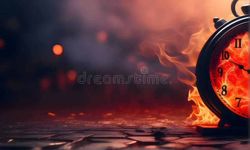 Clock on Fire, Burning Time. the Fire Surrounds a Burning Clock Stock ...