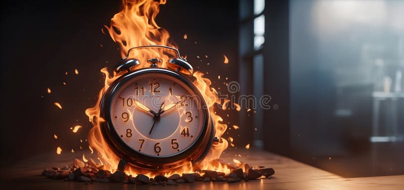Clock on Fire, Business Time Burning Concept Stock Illustration ...