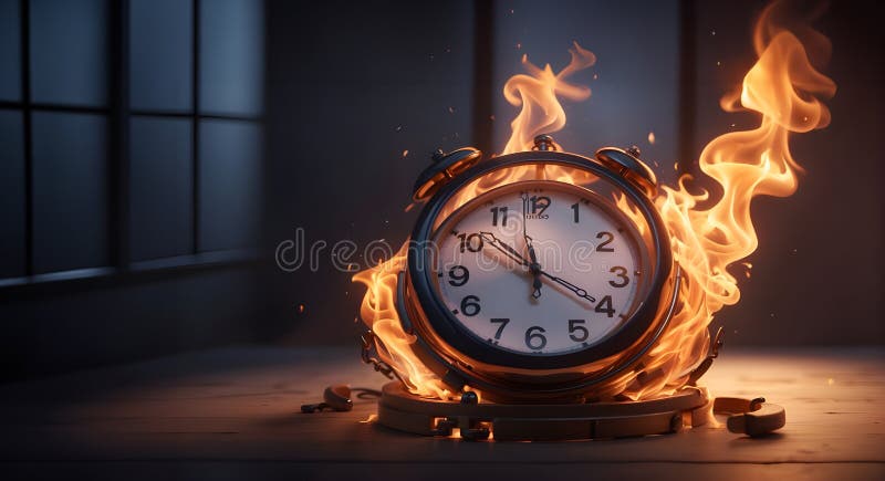 Clock on Fire, Business Time Burning Concept Stock Illustration ...