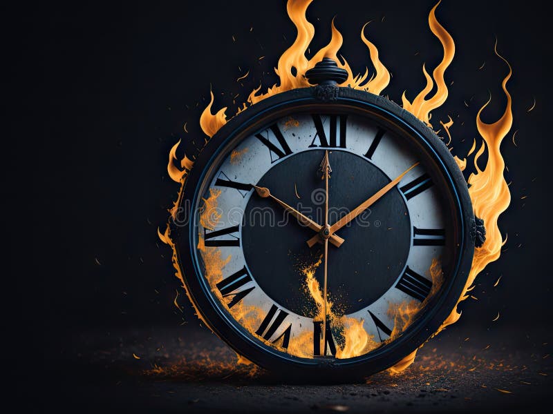 Clock on Fire. Clock Face Consumed As Time Background Stock ...