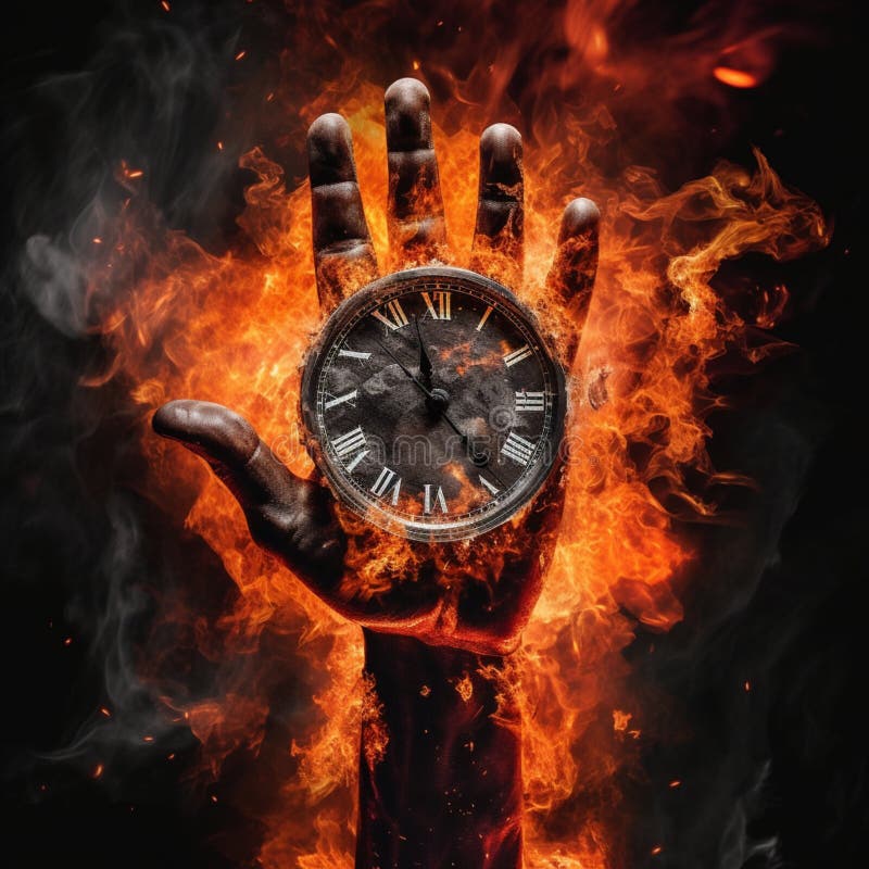 Clock on Fire, Clock Face Consumed As Time Burns Away. Generative AI ...
