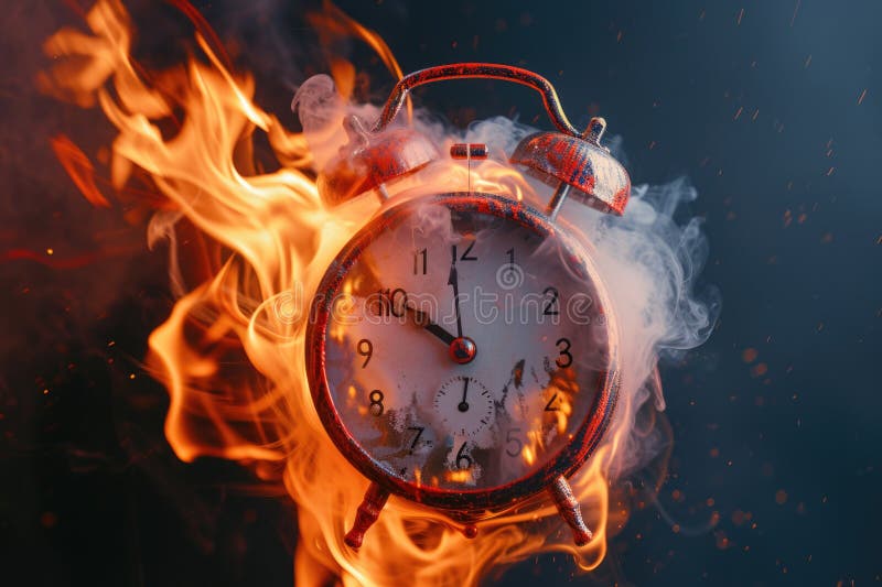A Clock is on Fire, Emitting Smoke. this Image Can Be Used To Represent ...