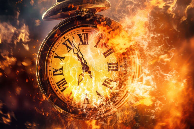 A Clock that is on Fire with Flames Around it, Created by Generative AI ...