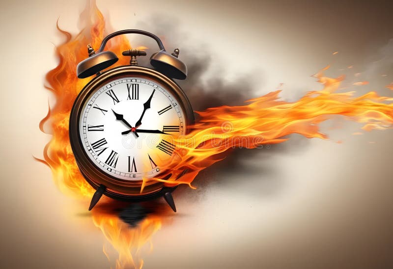 A Clock that is on Fire and Has the Hands on the Numbers 3 and 9 Ai ...