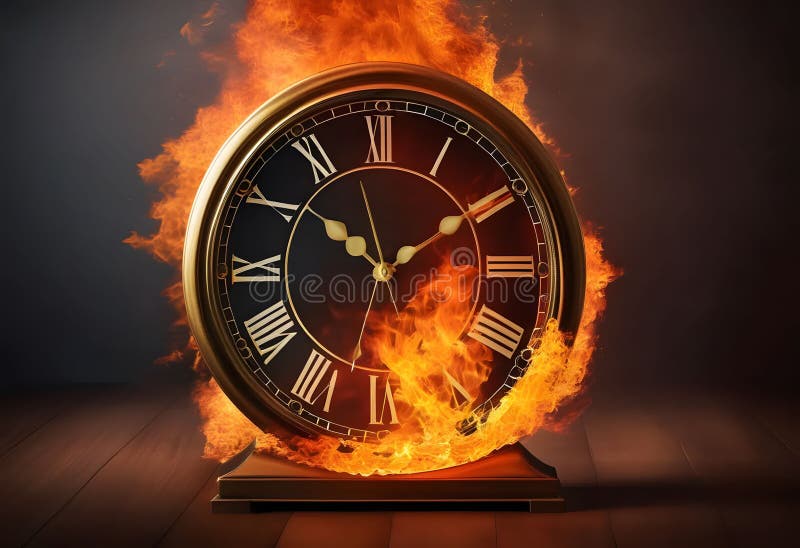 A Clock that is on Fire and Has the Hands on the Numbers 10 Ai ...