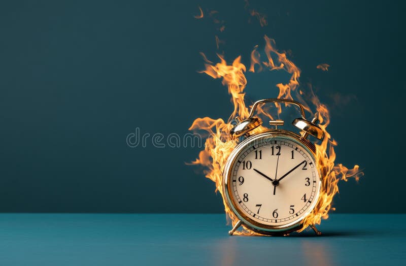 Clock on Fire Illustrating Urgency and the Passage of Time in a ...