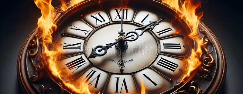 The Clock is on Fire, and Its Burning End is Depicted in a Fiery Image ...