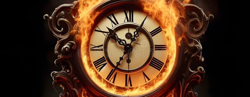 The Clock is on Fire, and Its Burning End is Depicted in a Fiery Image ...