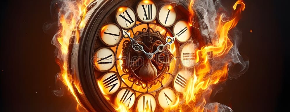 The Clock is on Fire, and Its Burning End is Depicted in a Fiery Image ...