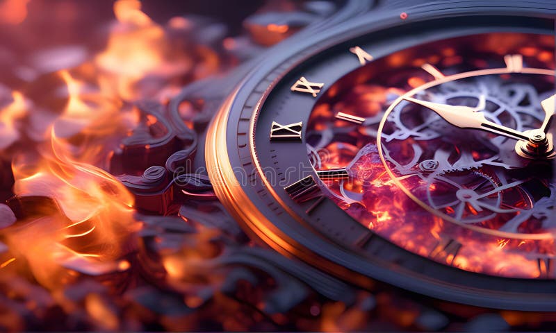 Clock on Fire, Times Burning End in Fiery Clock Image. Generative AI ...