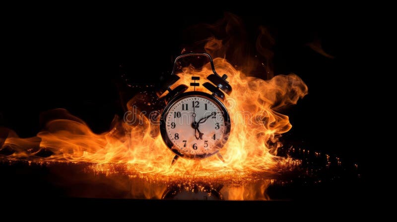 Clock on Fire. Time To Wake Up Stock Illustration - Illustration of ...