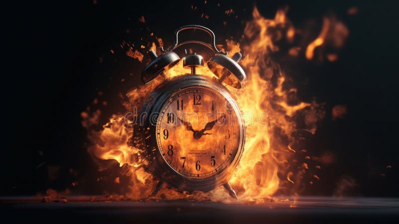Clock on Fire. Time To Wake Up Stock Illustration - Illustration of ...