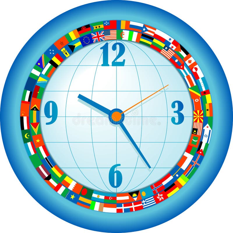 Clock with flags stock vector. Illustration of world - 19526728