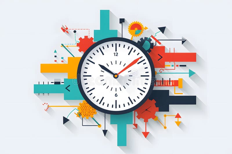 A Clock with a Flat Design, with Arrows Showing Efficient Time ...