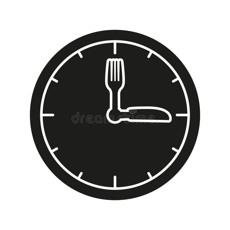 Clock with Fork and Knife Glyph Icon, Dining Time Concept. Eating ...