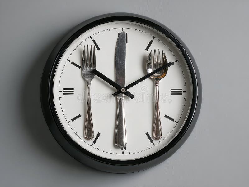 A Clock with Fork and Knife Hands on a Black Frame, Placed in an Ultra ...