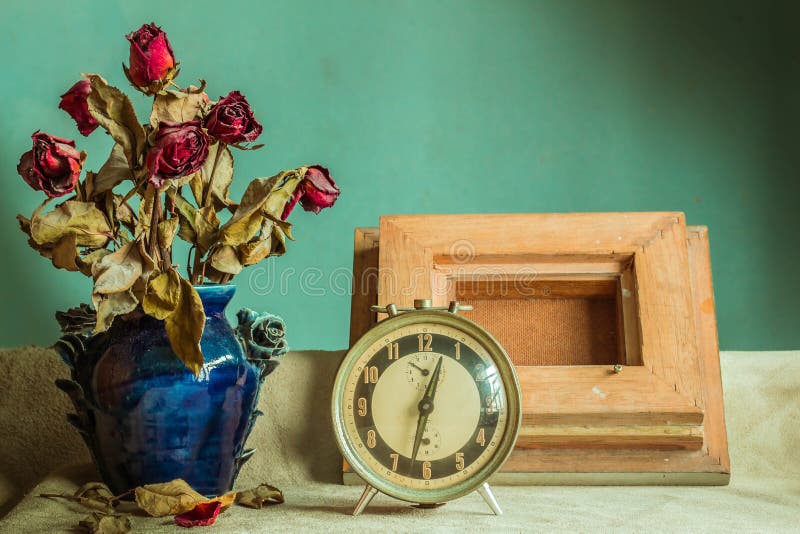 Clock and Frame with Vintage. Stock Photo - Image of roses, gallery ...