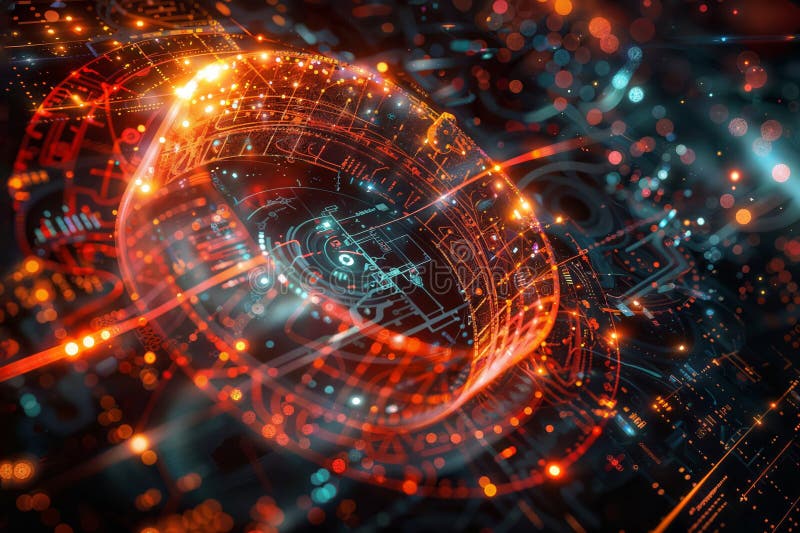 Clock Of The Future Glowing Data And Quantum Computing Generative Ai Stock Illustration