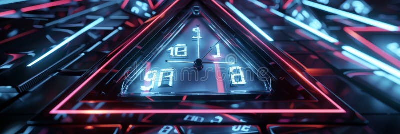 A Clock with a Futuristic Triangular Frame and LED Numbers Stock Photo ...
