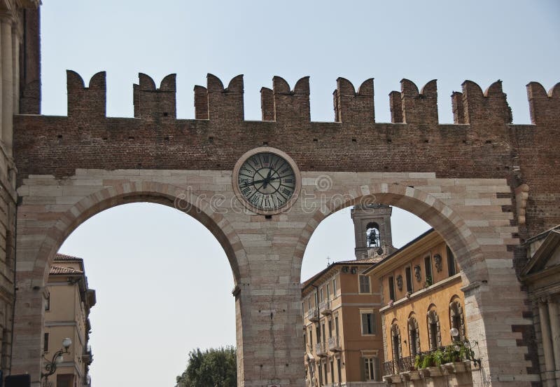 Clock gate, Verona, Italy stock photo. Image of gate - 11169488