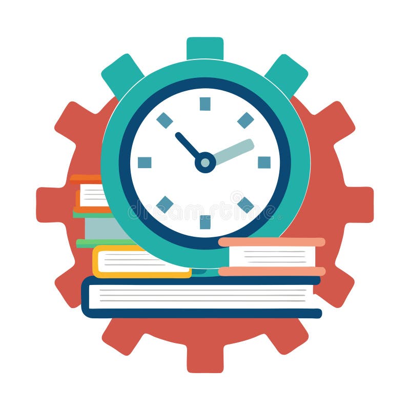 Clock and Books Icon Vector Illustration Symbolizing Productivity and ...